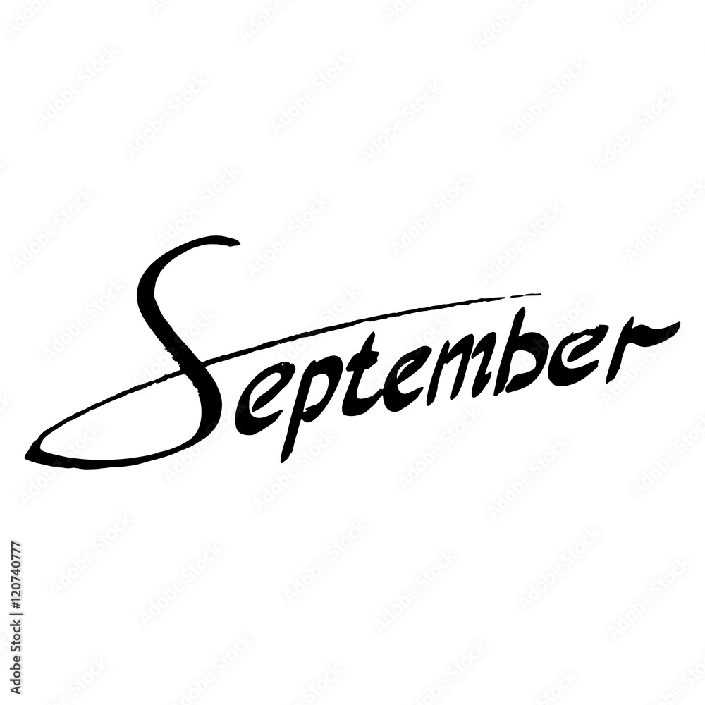 September. Autumn art background. Perfect Hand Drawn Inscription ...