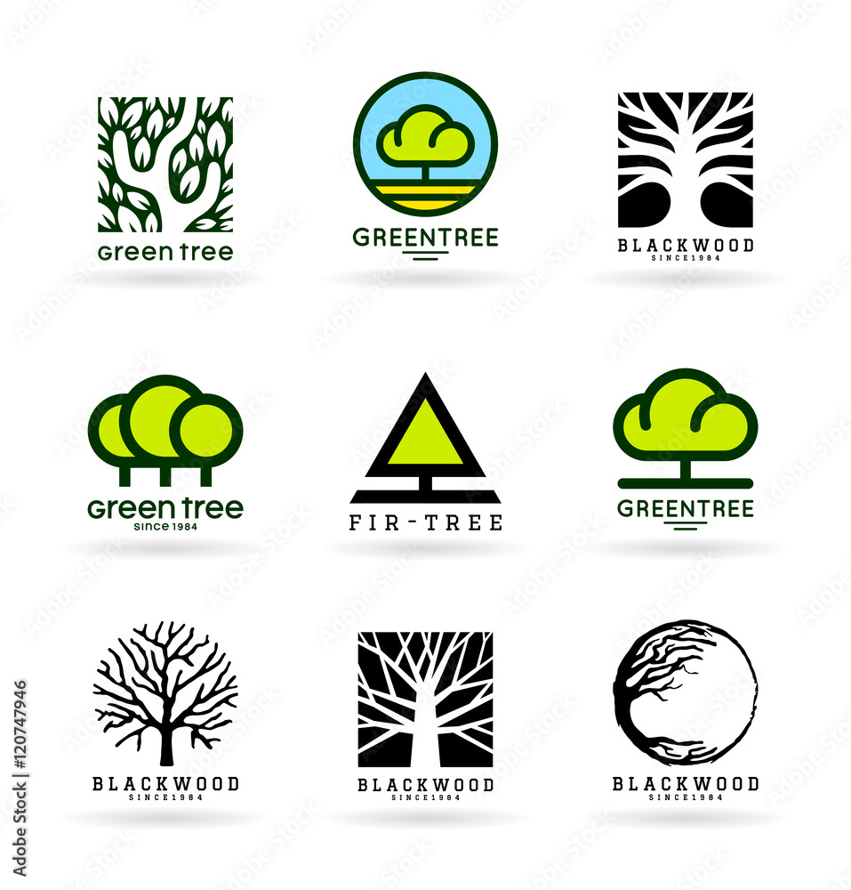 Set of various tree symbols and logo design elements (9) Stock Vector ...