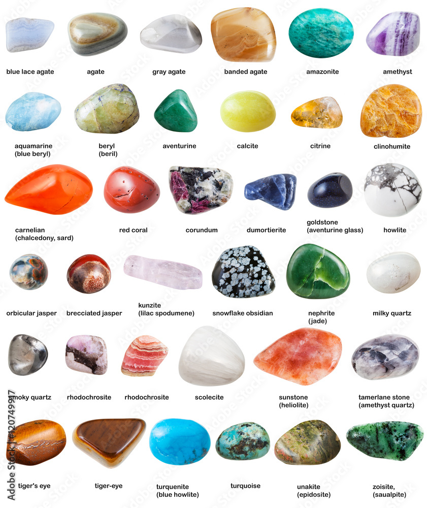Various Tumbled Gemstones With Names Isolated Stock Photo Adobe Stock Various Tumbled Gemstones With Names Isolated Stock Photo Adobe Stock