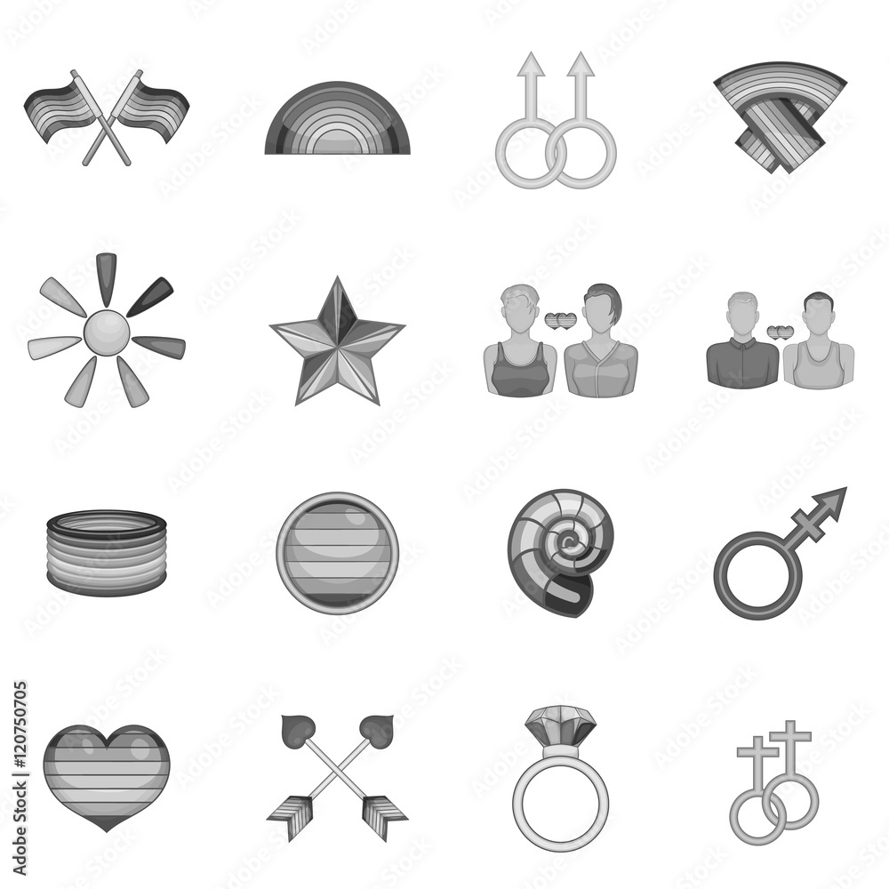 Homosexual icons set in black monochrome style. Lgbt symbols set ...