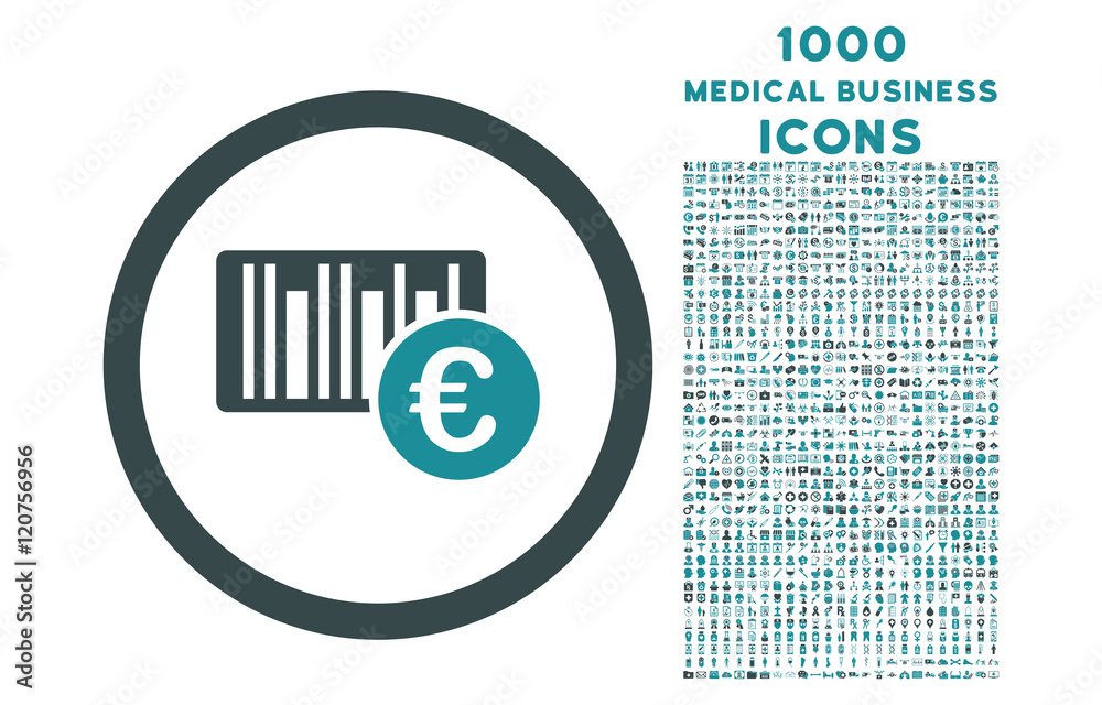 Euro Barcode rounded vector bicolor icon with 1000 medical business ...