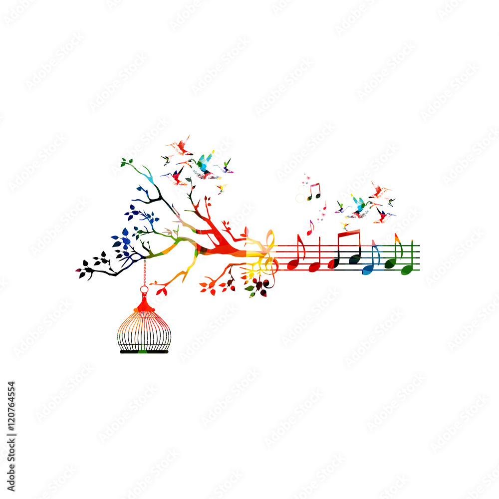 Creative music style template vector illustration, colorful music staff ...