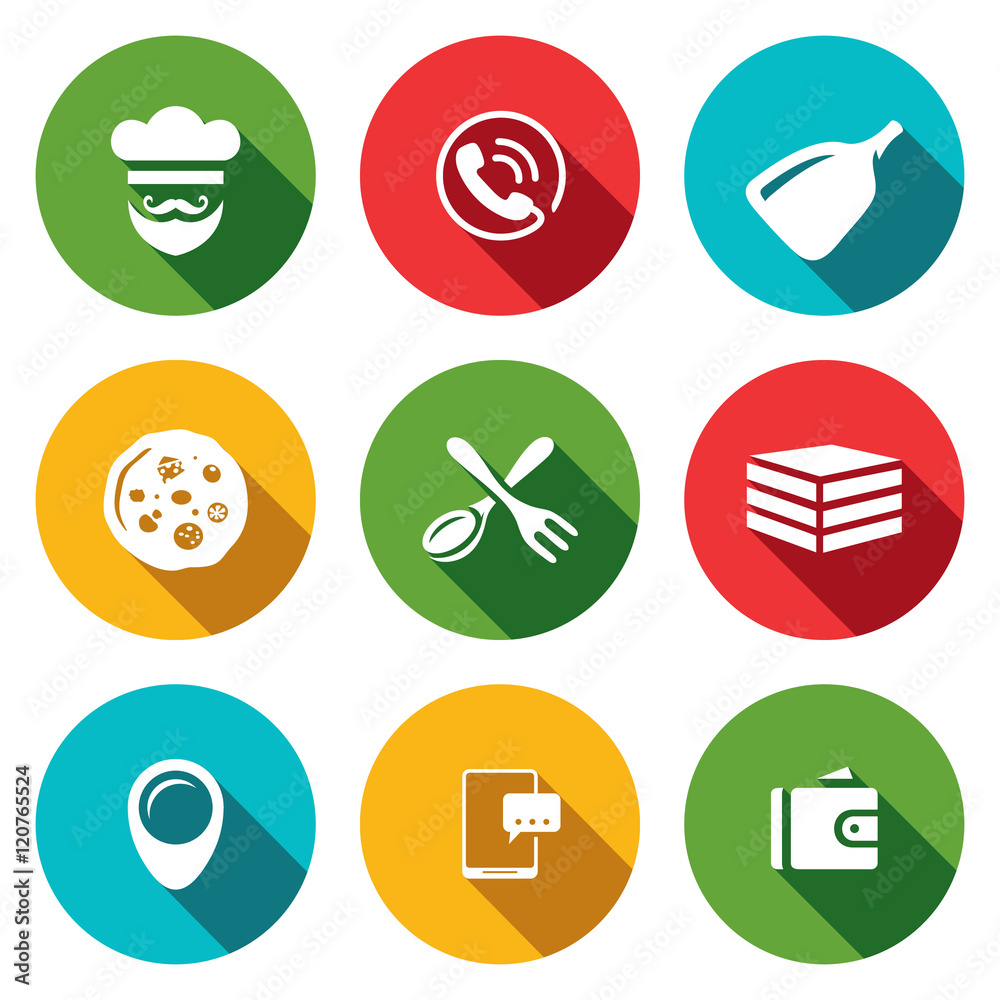 Vector Set of Pizza Delivery Icons. Cook, Order Manager, Shoulder baker ...