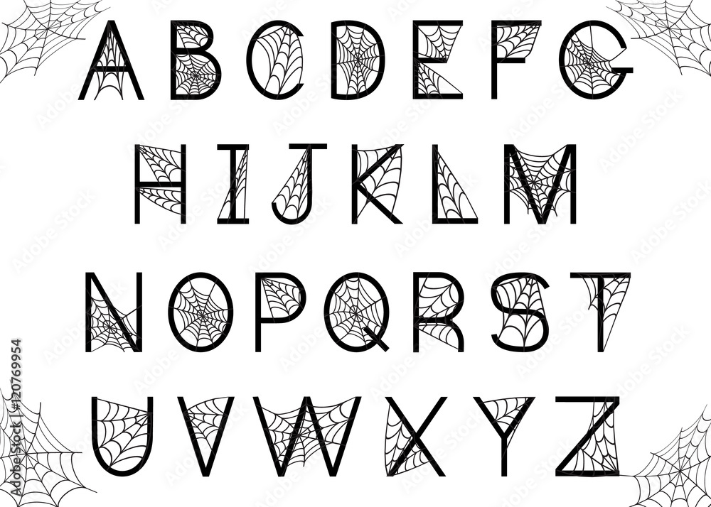 Set of letters with spider web Stock Vector | Adobe Stock