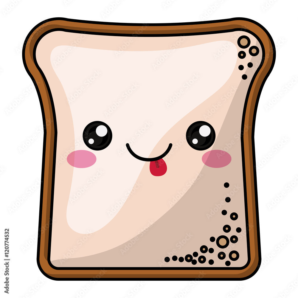 Bread with kawaii face icon. Cute cartoon and character theme. Isolated ...