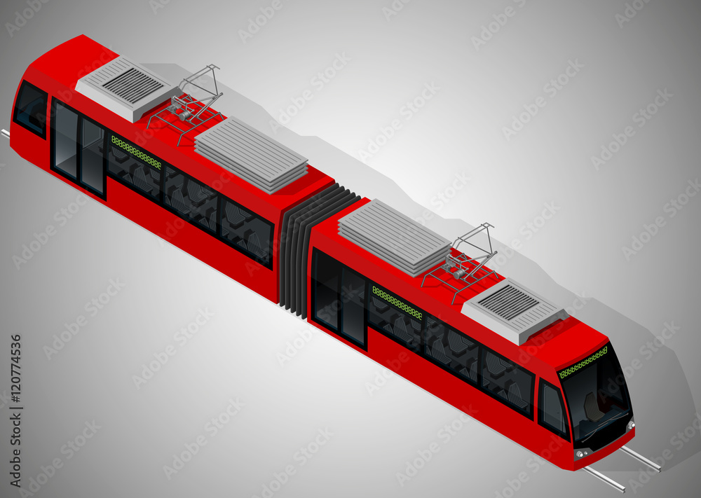 Vector isometric illustration of a tram. Vehicles designed to carry ...