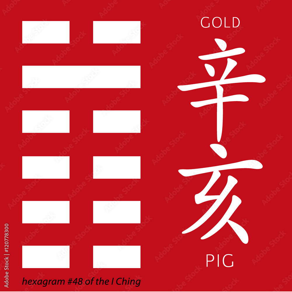 Symbol of i ching hexagram from chinese hieroglyphs. Translation of 12 ...