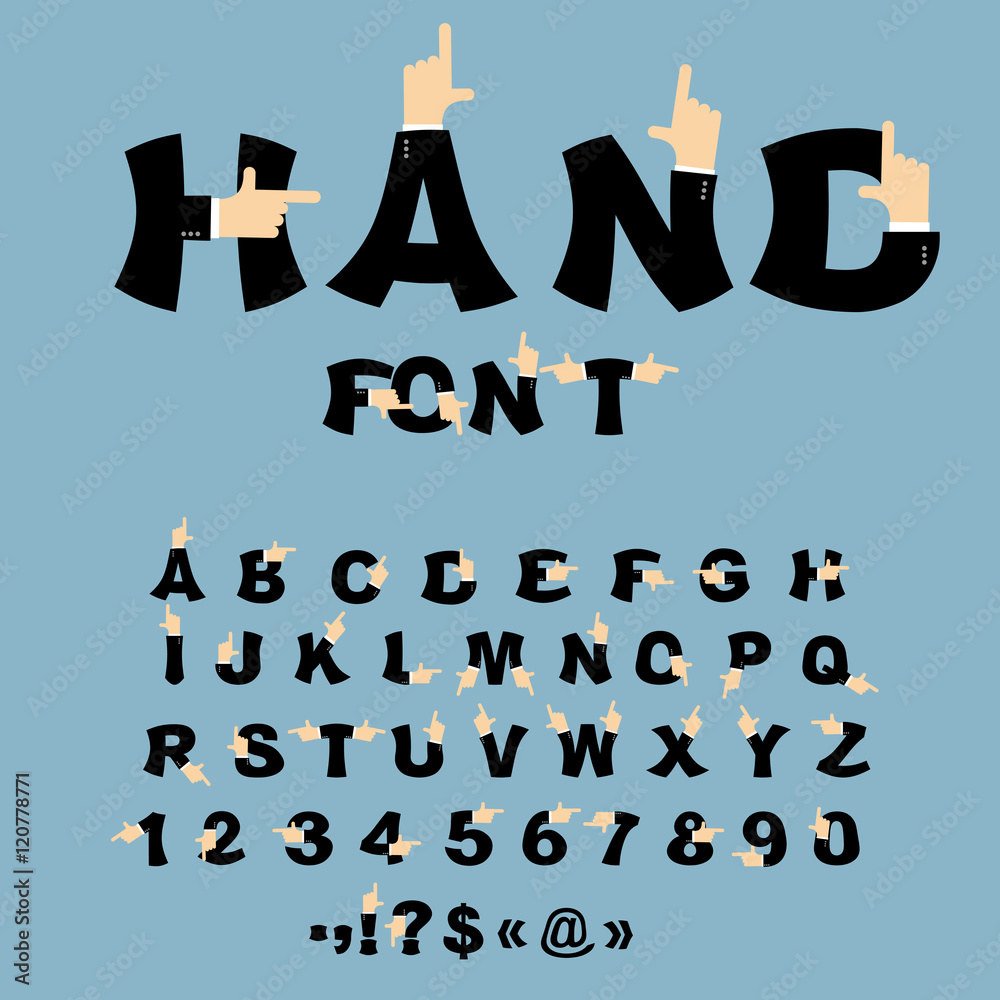 Hand font. Pointing finger alphabet. Businessman arm alphabet. L Stock ...