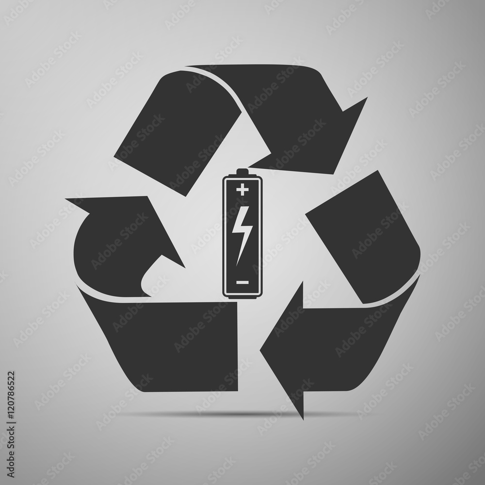 Battery with recycle symbol - renewable energy concept flat icon on ...