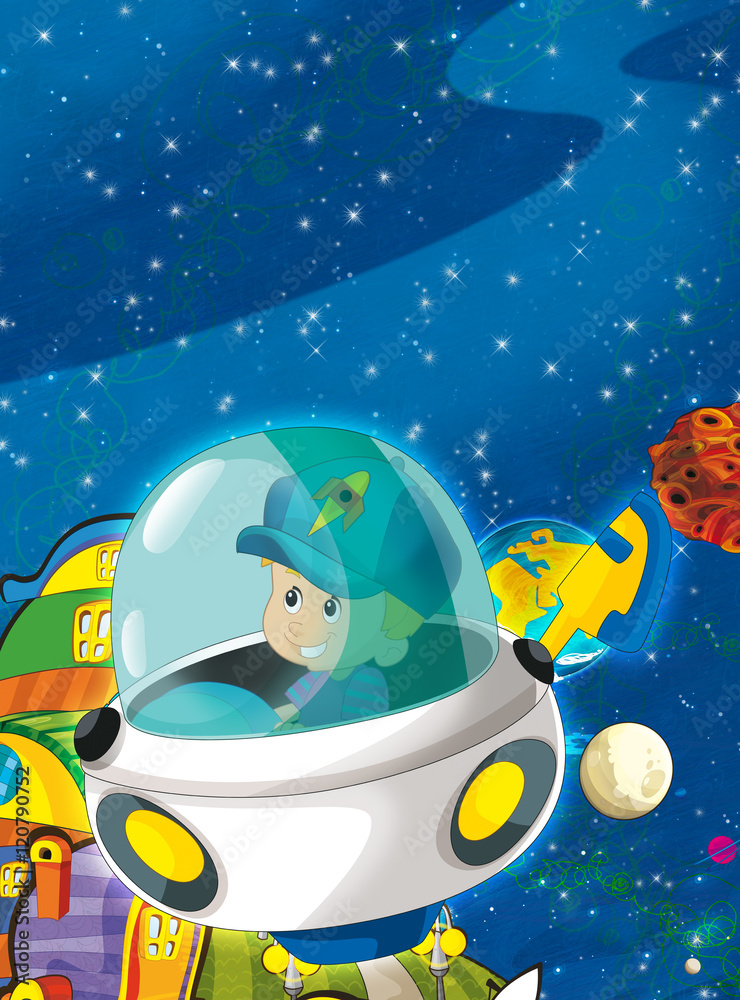 Cartoon happy and funny scene of boy flying - illustration for children ...