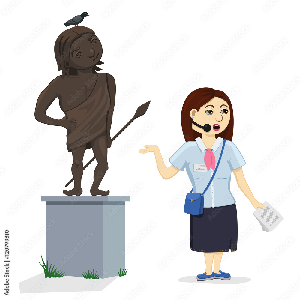 Museum guide telling about a work of art, historical statue. Isolated ...
