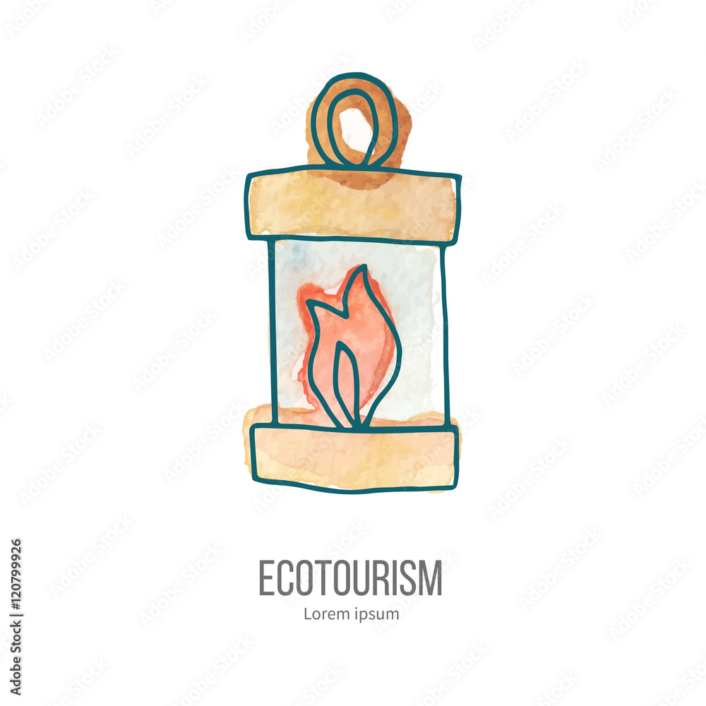 Vector ecotourism doodle on watercolor texture Stock Vector | Adobe Stock