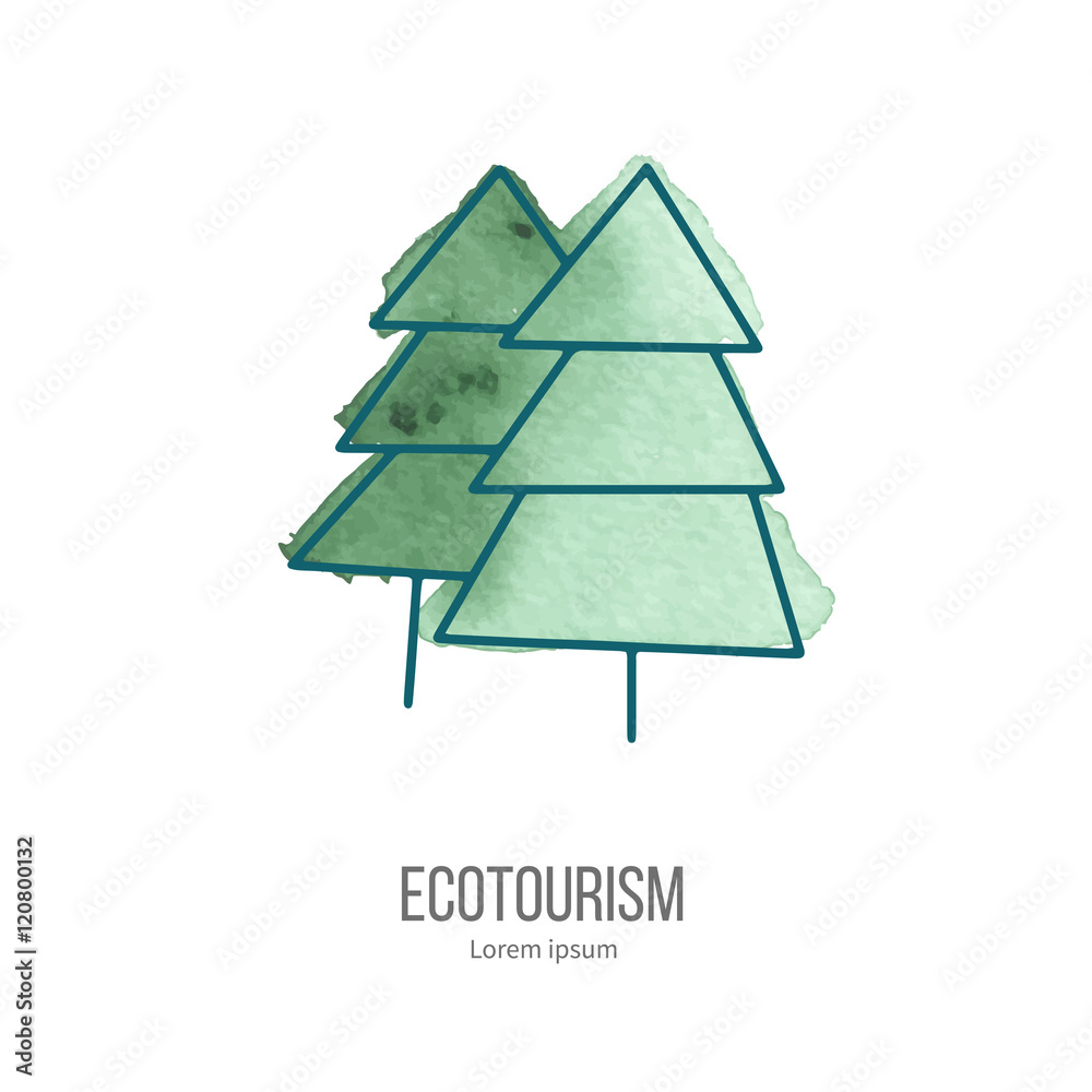 Vector ecotourism doodle on watercolor texture Stock Vector | Adobe Stock