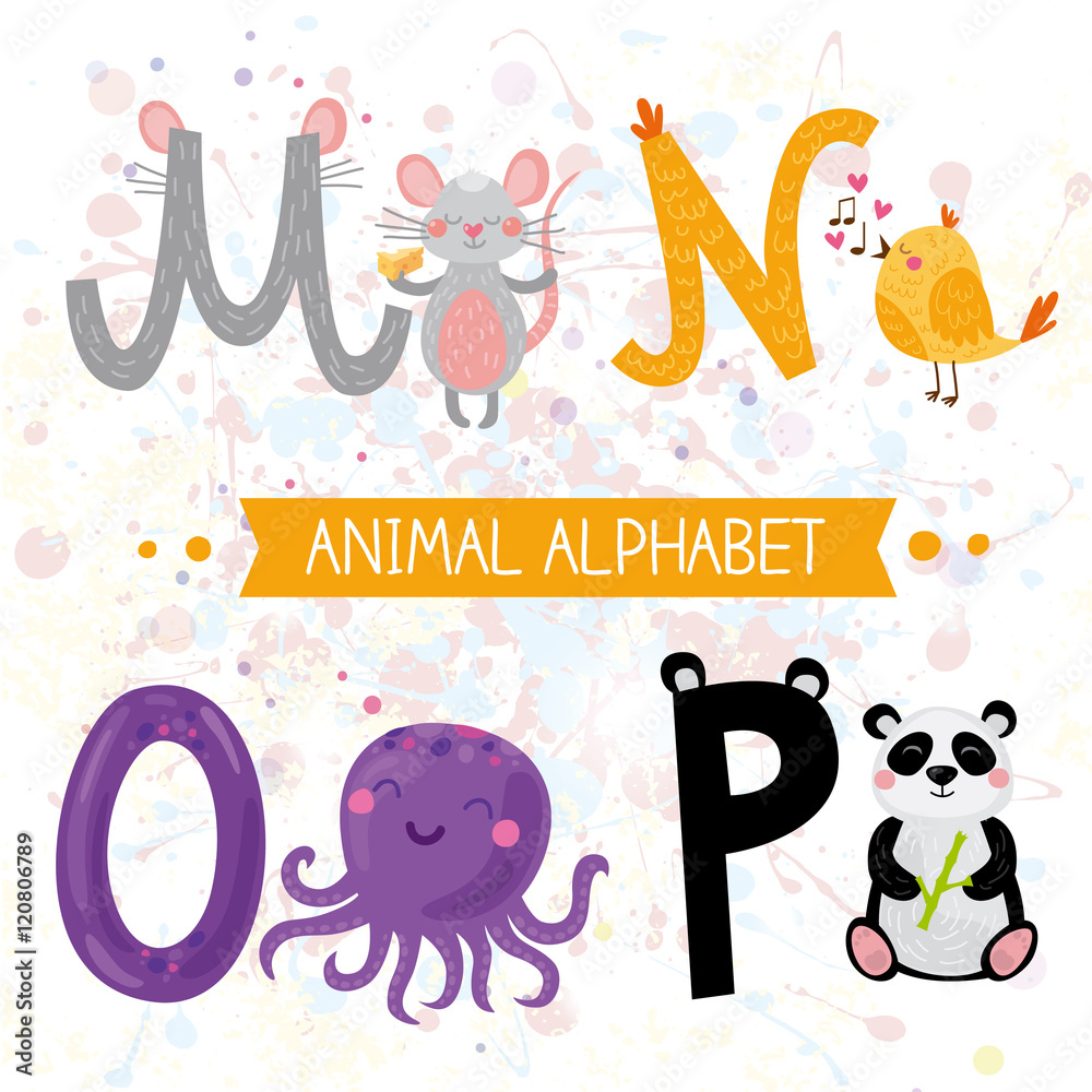 Cute kids animal alphabet M-P Stock Illustration | Adobe Stock
