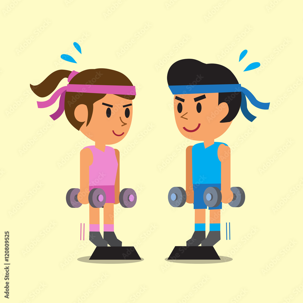 Cartoon man and woman doing standing dumbbell calf raise exercise Stock ...