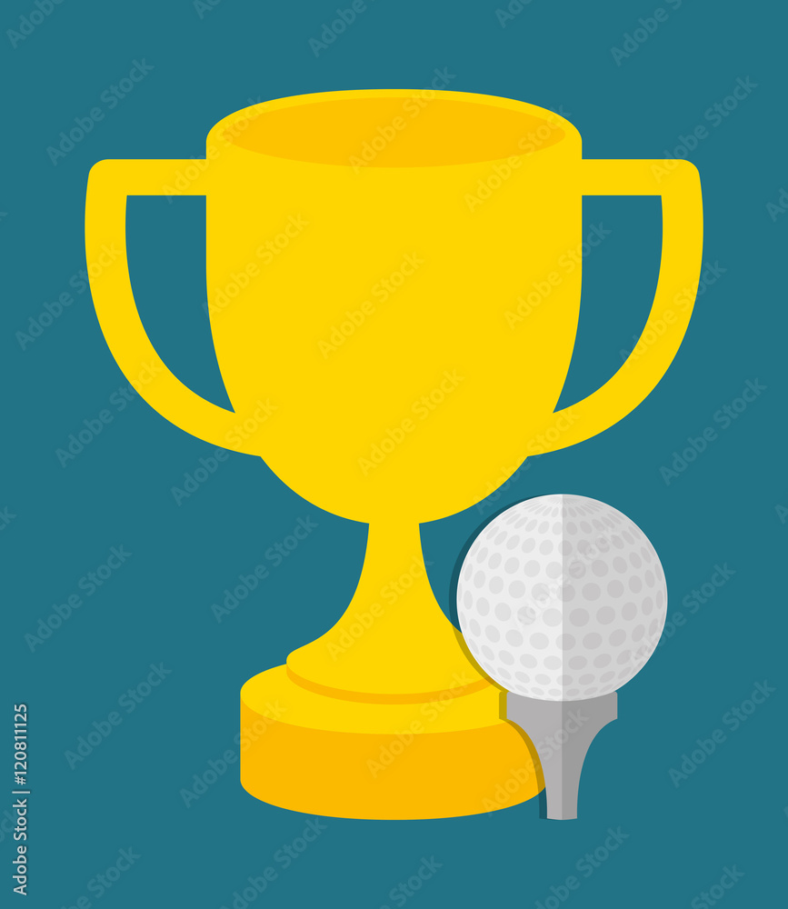 Ball and gold trophy cup icon. Golf sport and hobby theme. Colorful ...