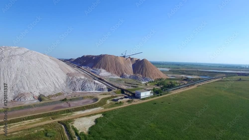 Vidéo Stock 4k areal shows how work above potash mines organized. Huge ...
