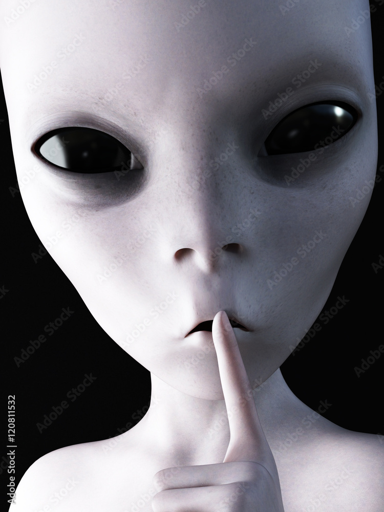 3D rendering of an alien hushing. Stock Illustration | Adobe Stock