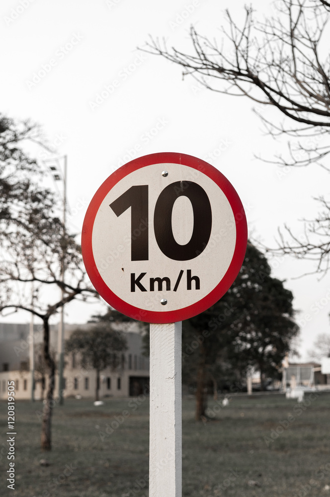 Traffic signs at a speed plate at 10 km per hour Stock Photo | Adobe Stock