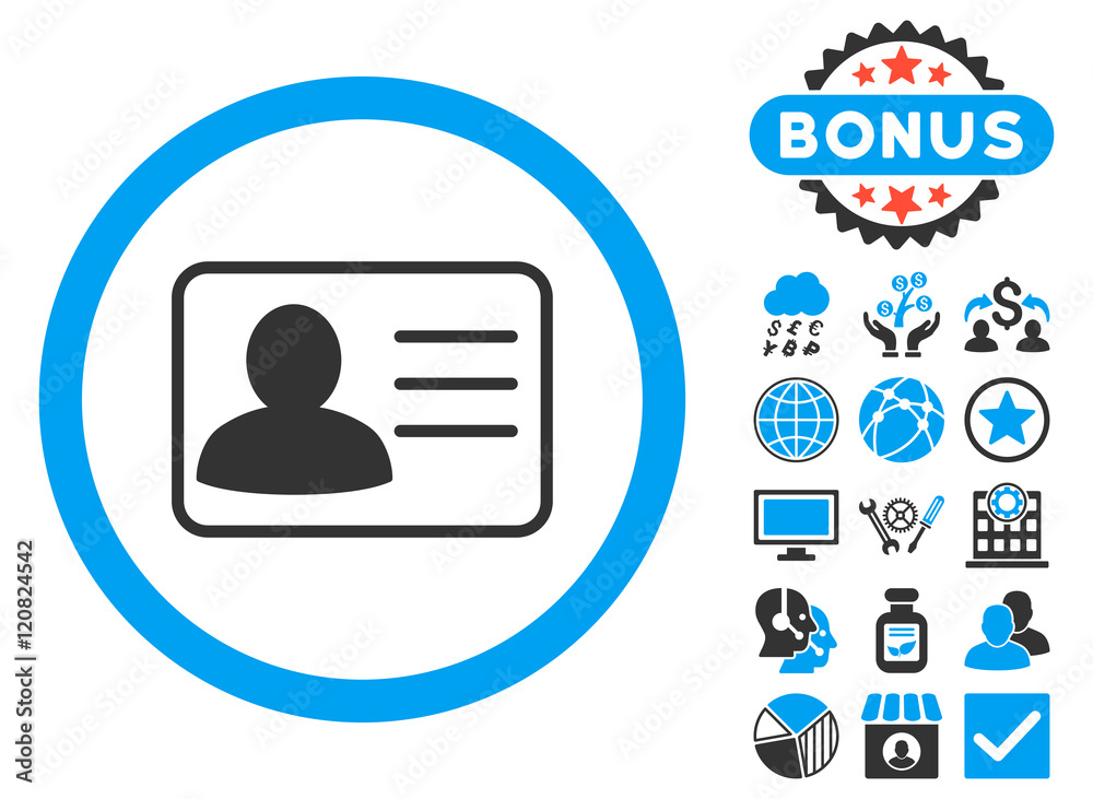 Account Card icon with bonus symbols. Vector illustration style is flat ...