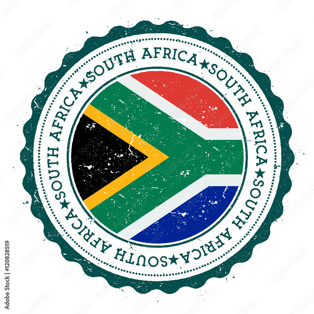 Grunge rubber stamp with South Africa flag. Vintage travel stamp with ...