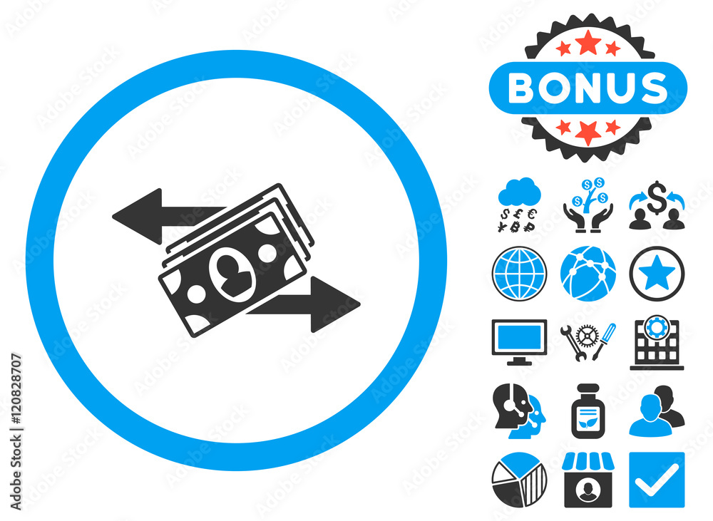Banknotes Payments icon with bonus symbols. Vector illustration style ...