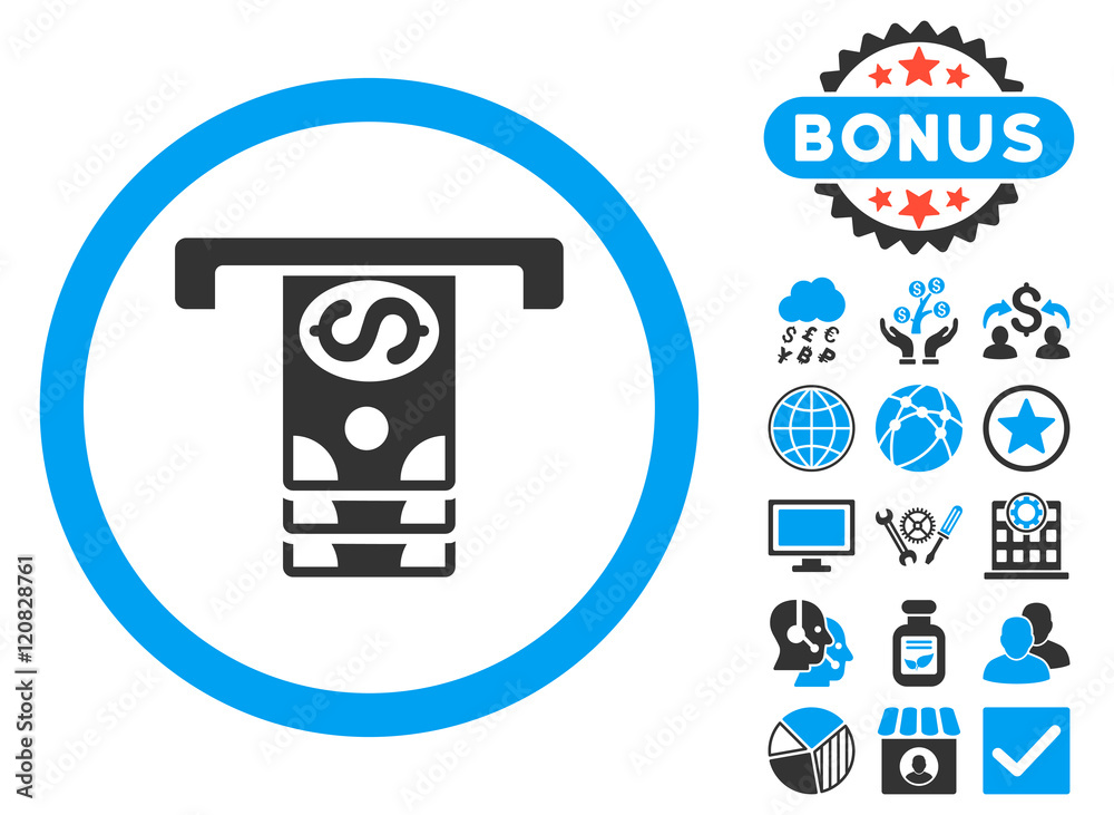 Banknotes Withdraw icon with bonus pictures. Vector illustration style ...