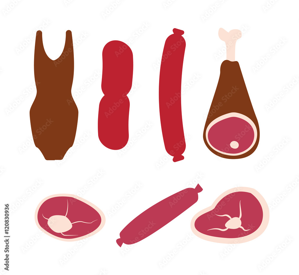 Meat products vector. Meat products on a white background. Cartoon meat ...