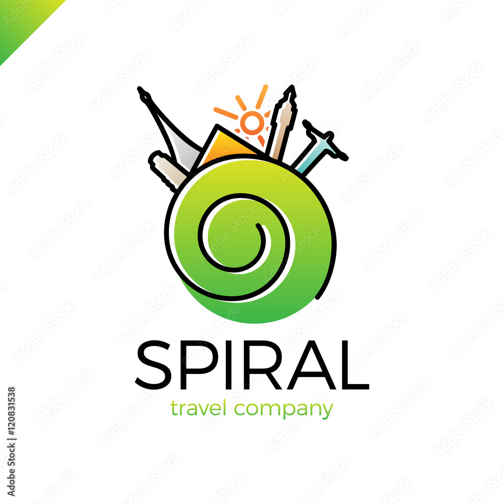 Spiral line travel, journey vector logo design template. world tourism ...