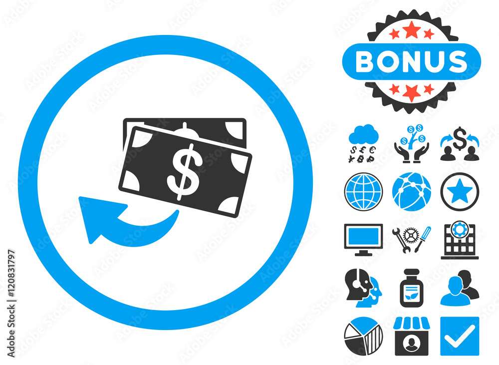 Cashback icon with bonus elements. Vector illustration style is flat ...