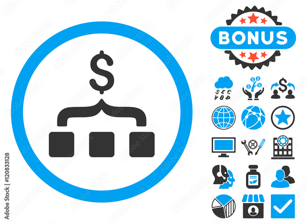 Collect Money icon with bonus pictures. Vector illustration style is ...