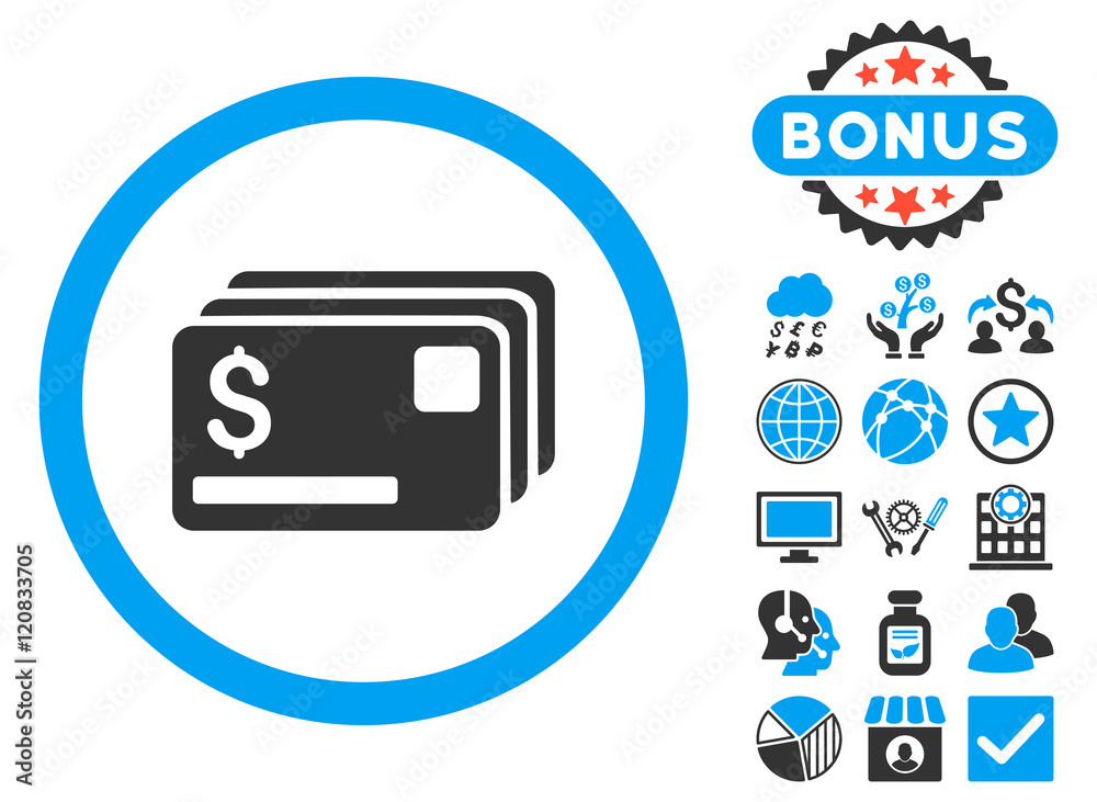 Credit Cards icon with bonus design elements. Vector illustration style ...