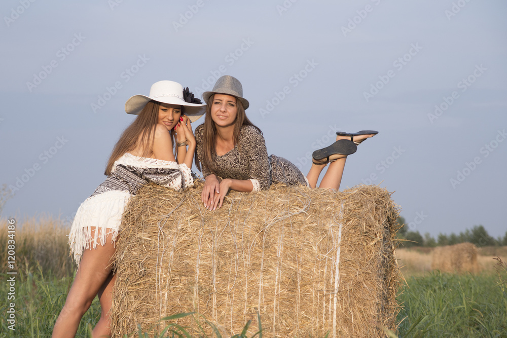 Girls in the countryside in a haystack Stock Photo | Adobe Stock
