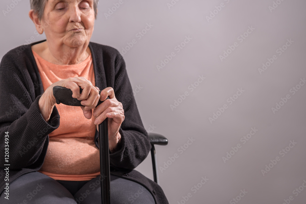 Old woman with her cane Stock Photo | Adobe Stock