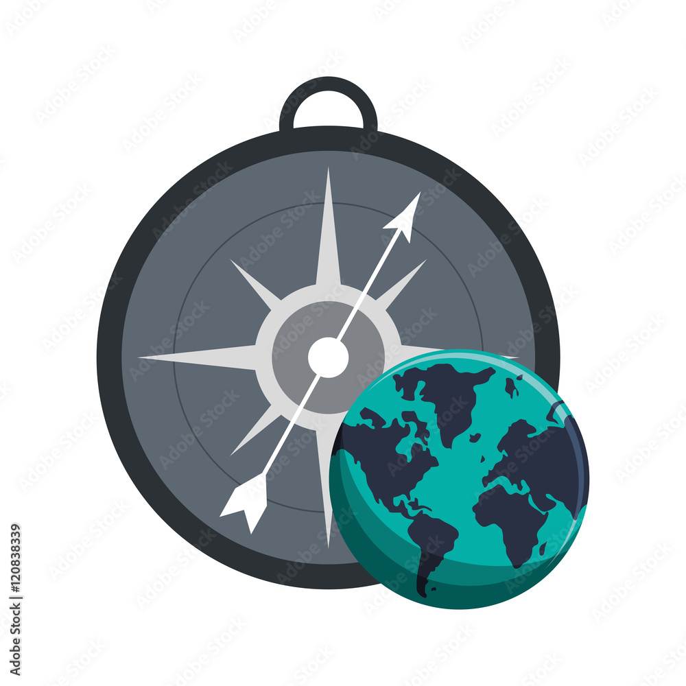 flat design compass and earth globe icon vector illustration Stock ...