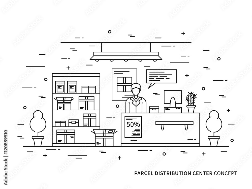 Linear parcel pick-up (online shopping, package claim window, package ...