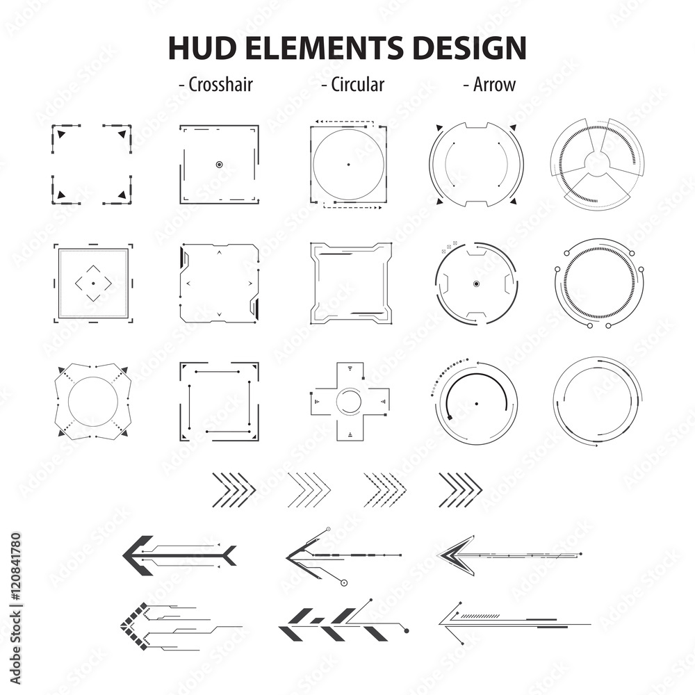 set of icon technology hud elements design isolated on white background ...