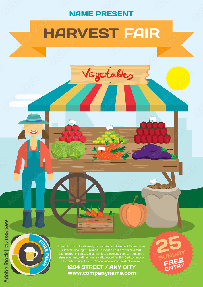 Vegetables trade fair flyer. Agriculture exhibition poster. Farm Stock ...