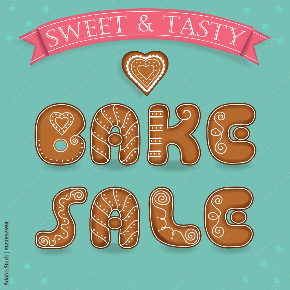 Bake sale. Inscription by gingerbread font. Stock Vector | Adobe Stock