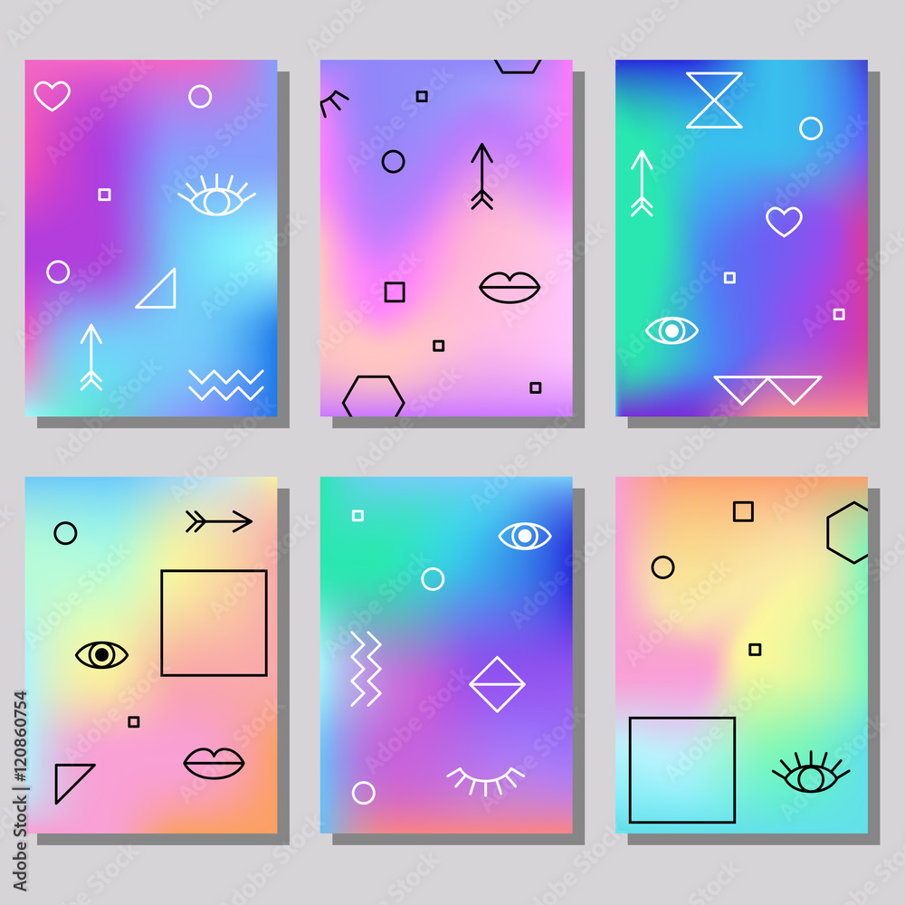 Set of artistic colorful universal cards. Memphis style. Wedding ...