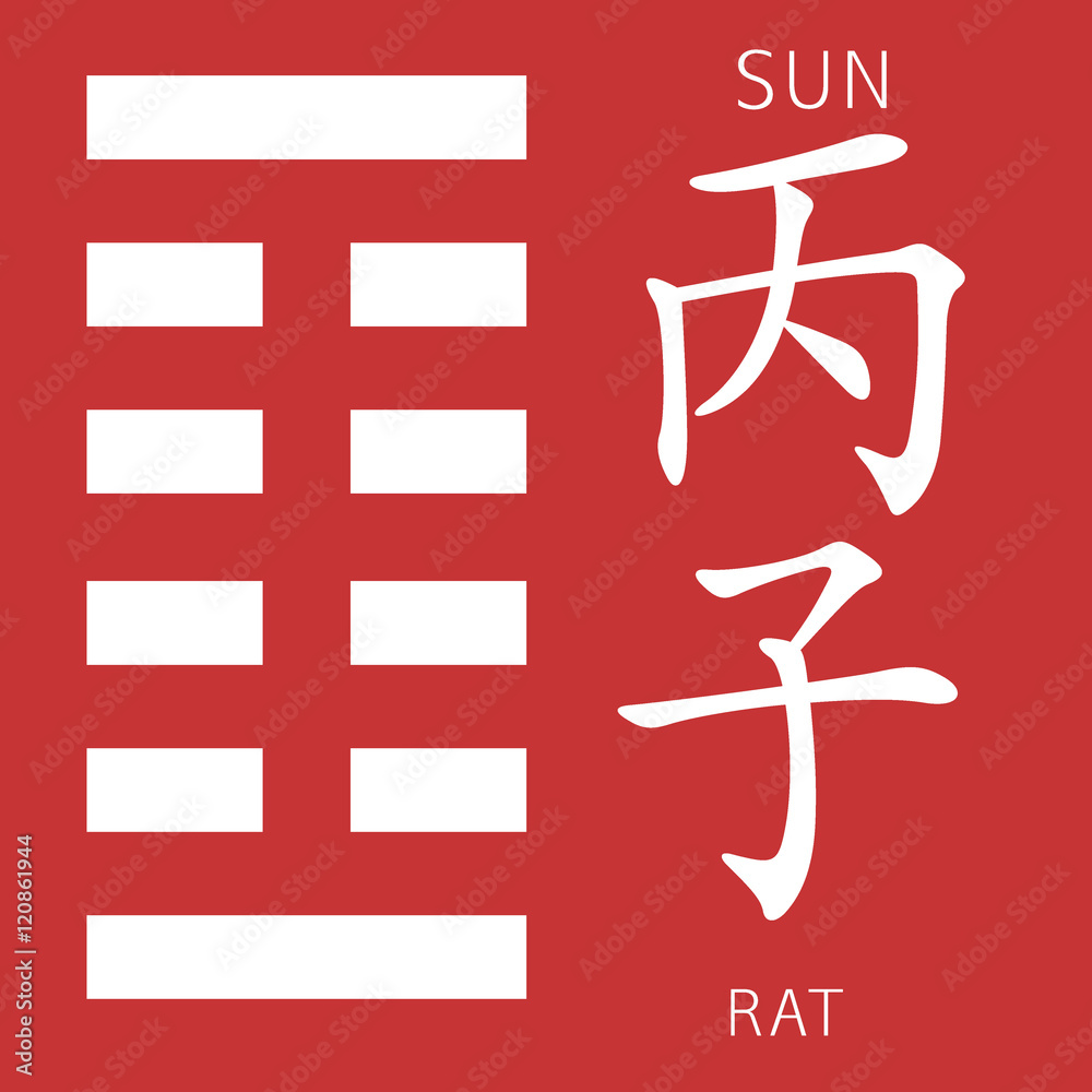Symbol of i ching hexagram from chinese hieroglyphs. Translation of 12 ...