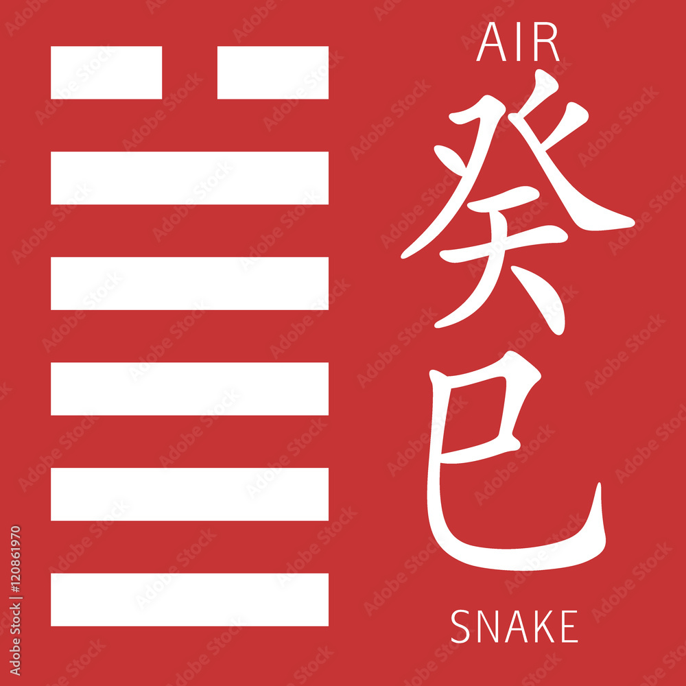 Symbol of i ching hexagram from chinese hieroglyphs. Translation of 12 ...