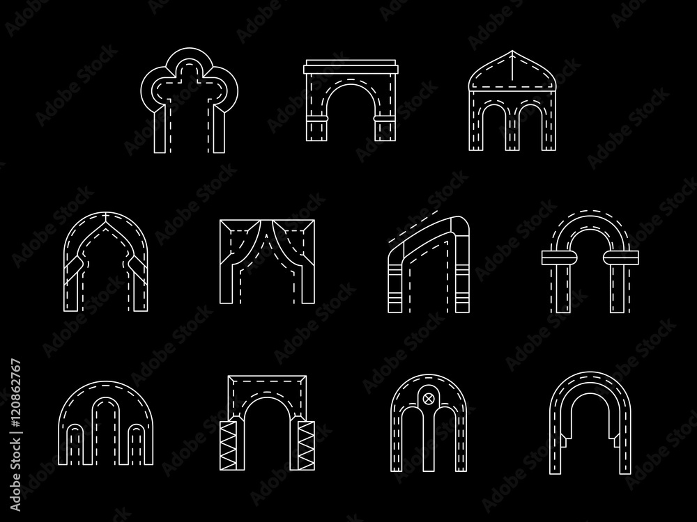 Types of arch white line vector icons collection Stock Vector | Adobe Stock