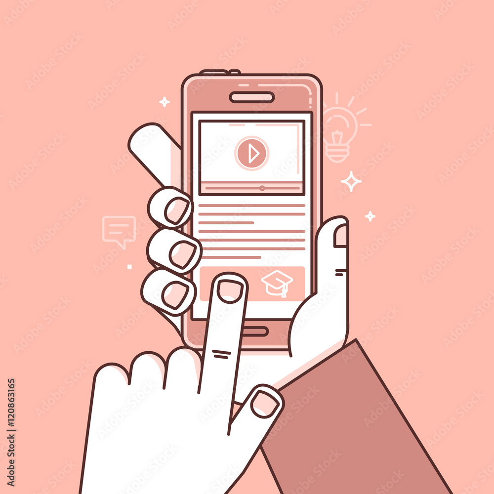 Vector flat linear illustration - learning online concept Stock Vector ...