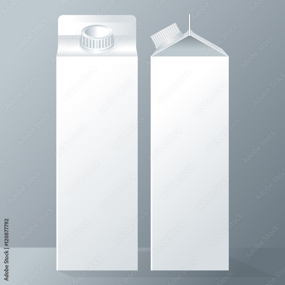 Vector set of white carton beverage pack for milk, juice and water with ...