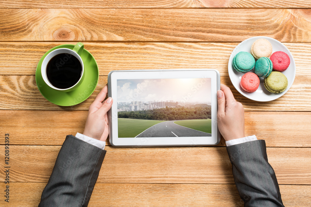 Businesswoman having coffee break Stock-Foto | Adobe Stock