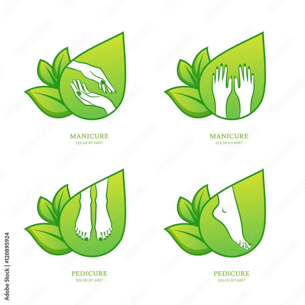 Vector set of womens manicure and pedicure logo, emblem, label design ...