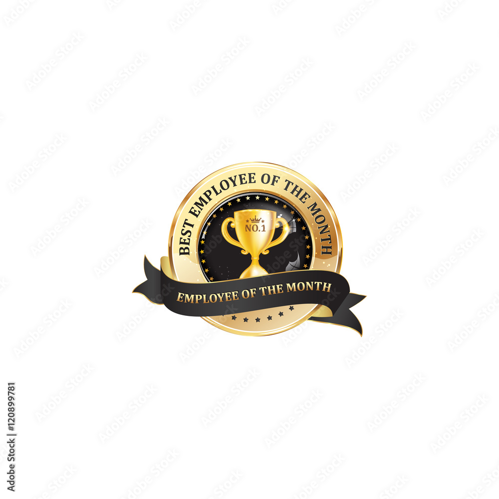 Best employee of the month - award ribbon with golden cup Stock ...