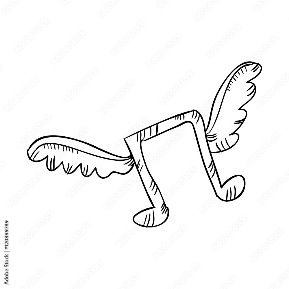 music note with wings. musical symbol drawn design. vector illustration ...