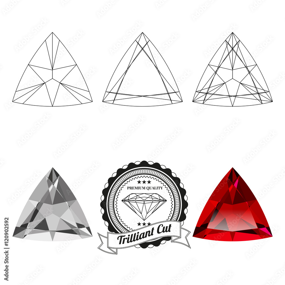 Set of trilliant cut jewel views isolated on white background ...